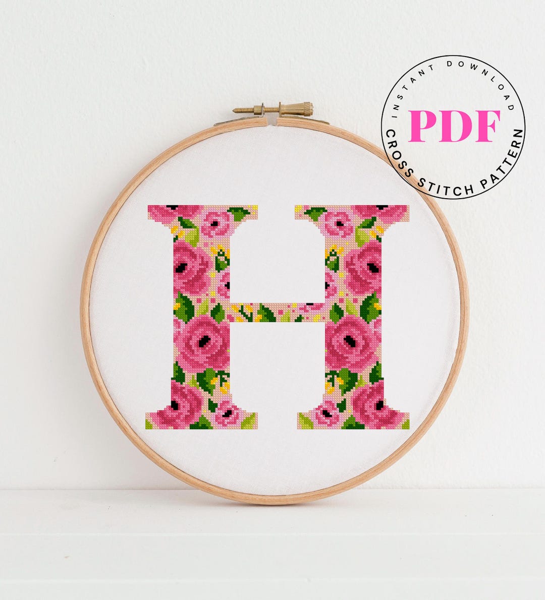 Floral Letter H Cross Stitch Pattern PDF • Monogram Alphabet Embroidery ...