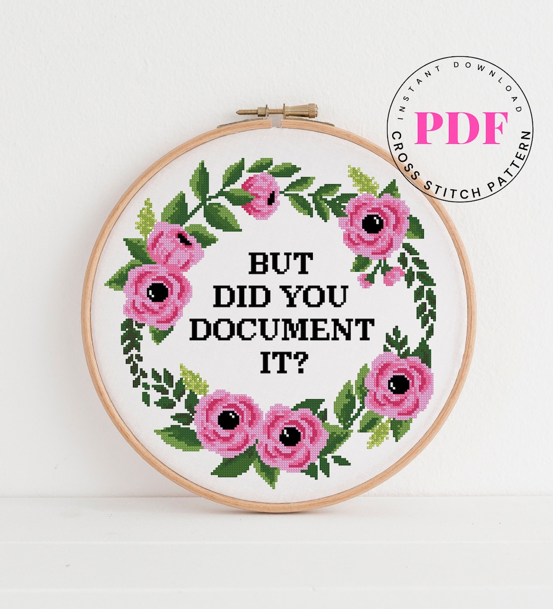 Funny Cross Stitch Pattern Office Decor Floral Cross Stitch Chart Work Cross Stitch Design ...