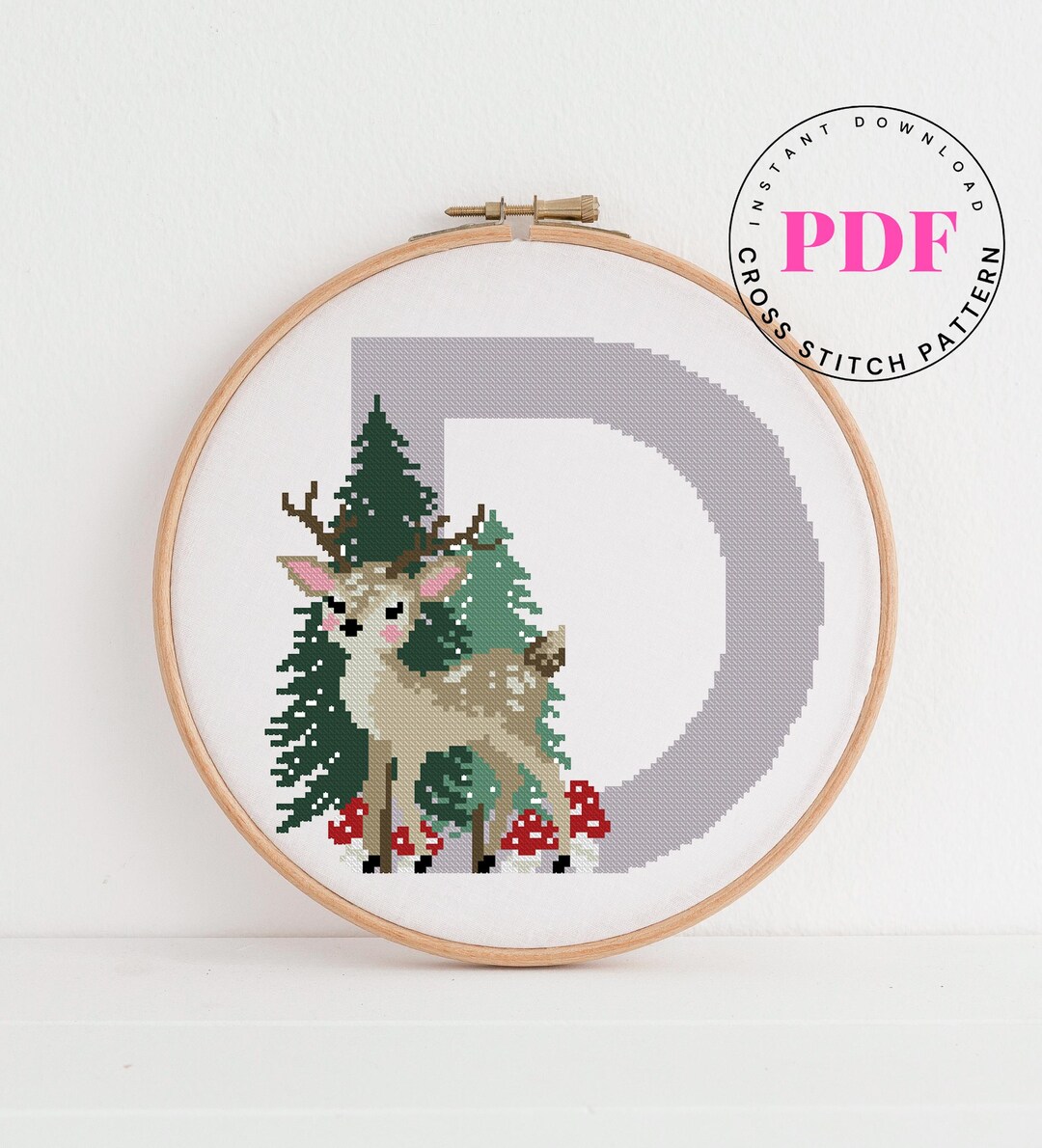 Letter D Cross Stitch Pattern Baby Alphabet Baby Nursery Decor Deer ...
