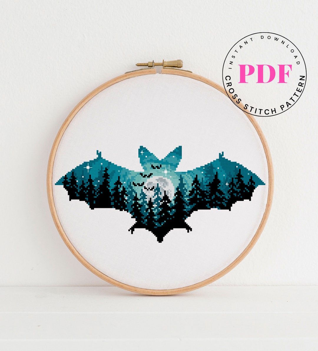 Bat Cross Stitch Pattern Landscape Nature Cross Stitch Chart Easy Cross ...
