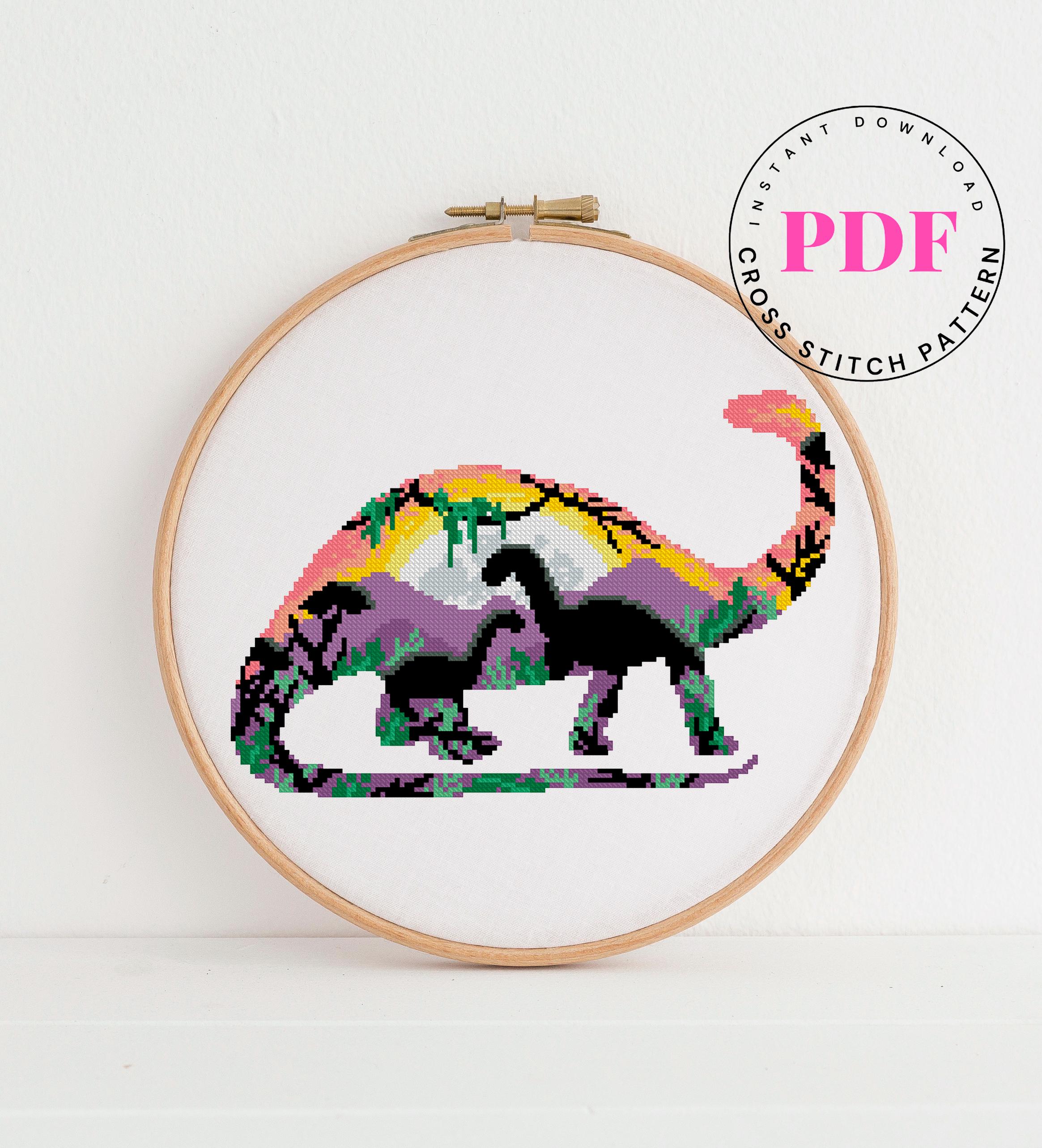 Dinosaur Cross Stitch Pattern Set PDF | Colorful Prehistoric Embroidery ...