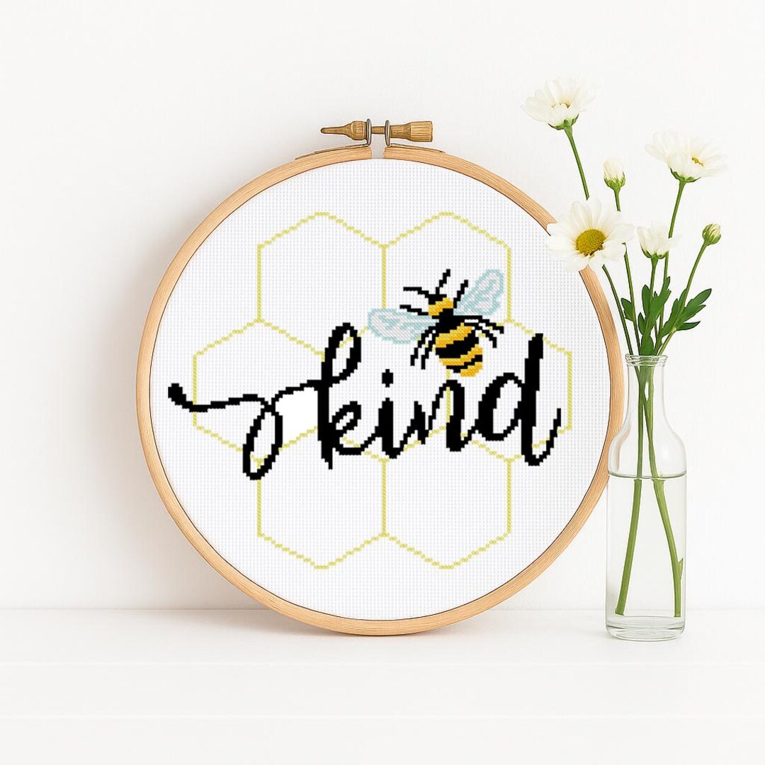 Bee Kind Cross Stitch Pattern PDF, Positive Quote Embroidery, Honeycomb ...
