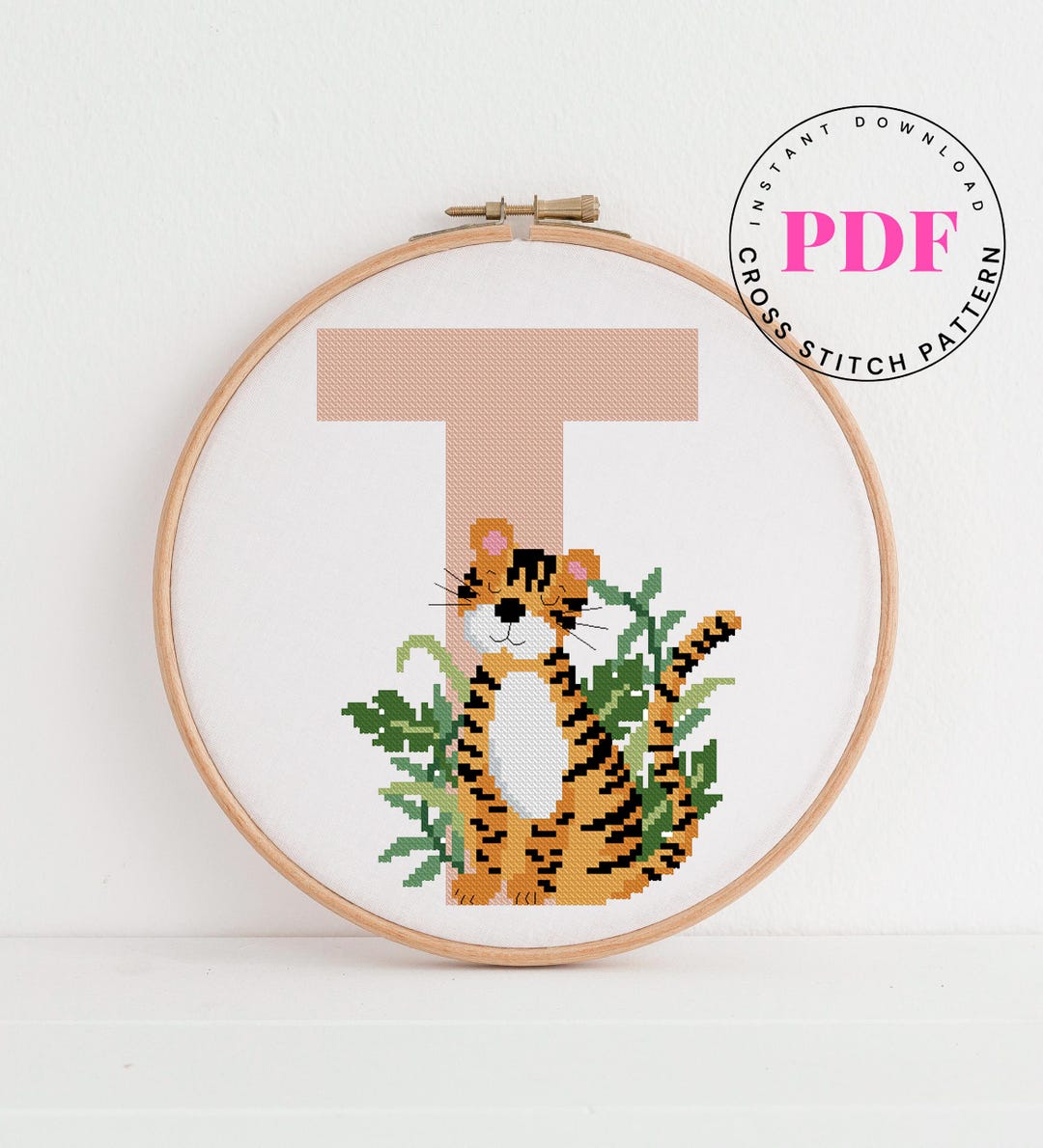 Letter T Cross Stitch Pattern Baby Alphabet Baby Nursery Decor Tiger ...