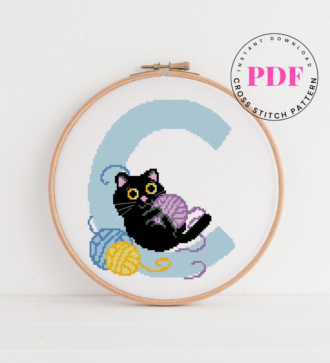 Letter C Cross Stitch Pattern Baby Alphabet Baby Nursery Decor Cat ...
