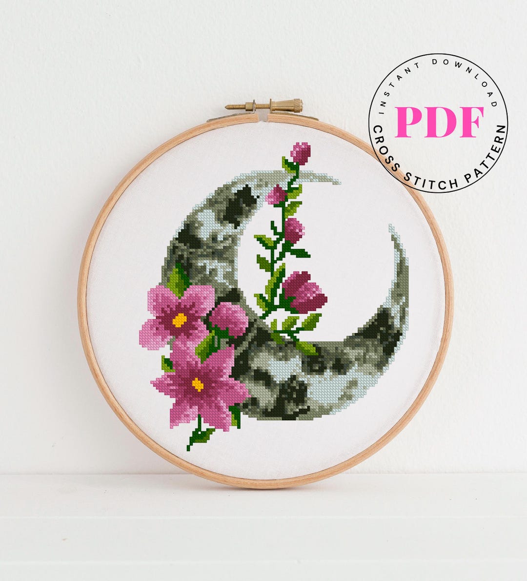 Moon Phase Cross Stitch Pattern Moon Cross Stitch Pattern Flowers Cross ...