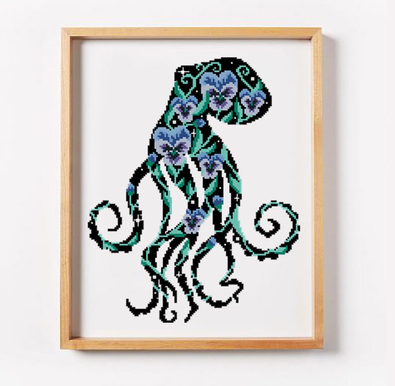 Octopus Counted Cross Stitch Pattern Floral Cross Stitch - Etsy