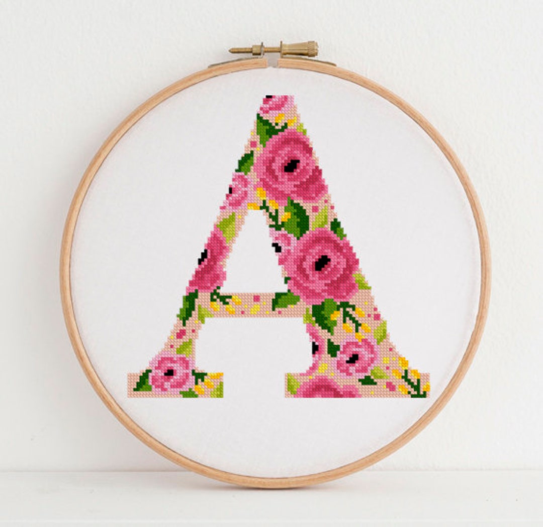 Letter A Floral Modern Cross Stitch Pattern Easy Cross Stitch Chart ...