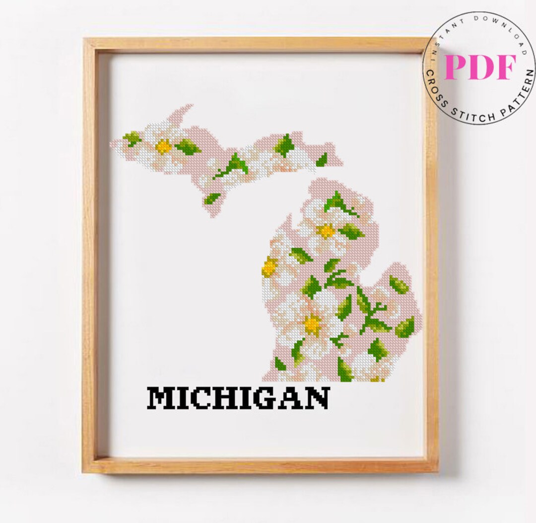 Michigan State Counted Cross Stitch Pattern Flower Cross Stitch America ...