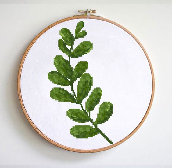 Green Leaves Flowers Cross Stitch Pattern Set Modern Cross | Etsy