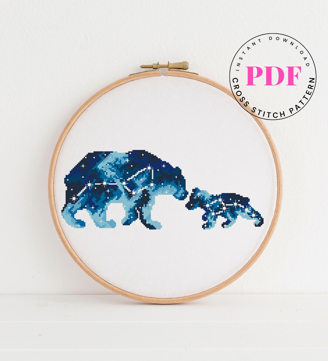 Ursa Major and Ursa Minor Animal Cross Stitch Pattern Landscape Cosmos ...