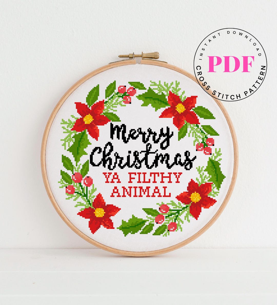 Merry Christmas Ya Filthy Animal Cross Stitch Pattern Funny Cross ...