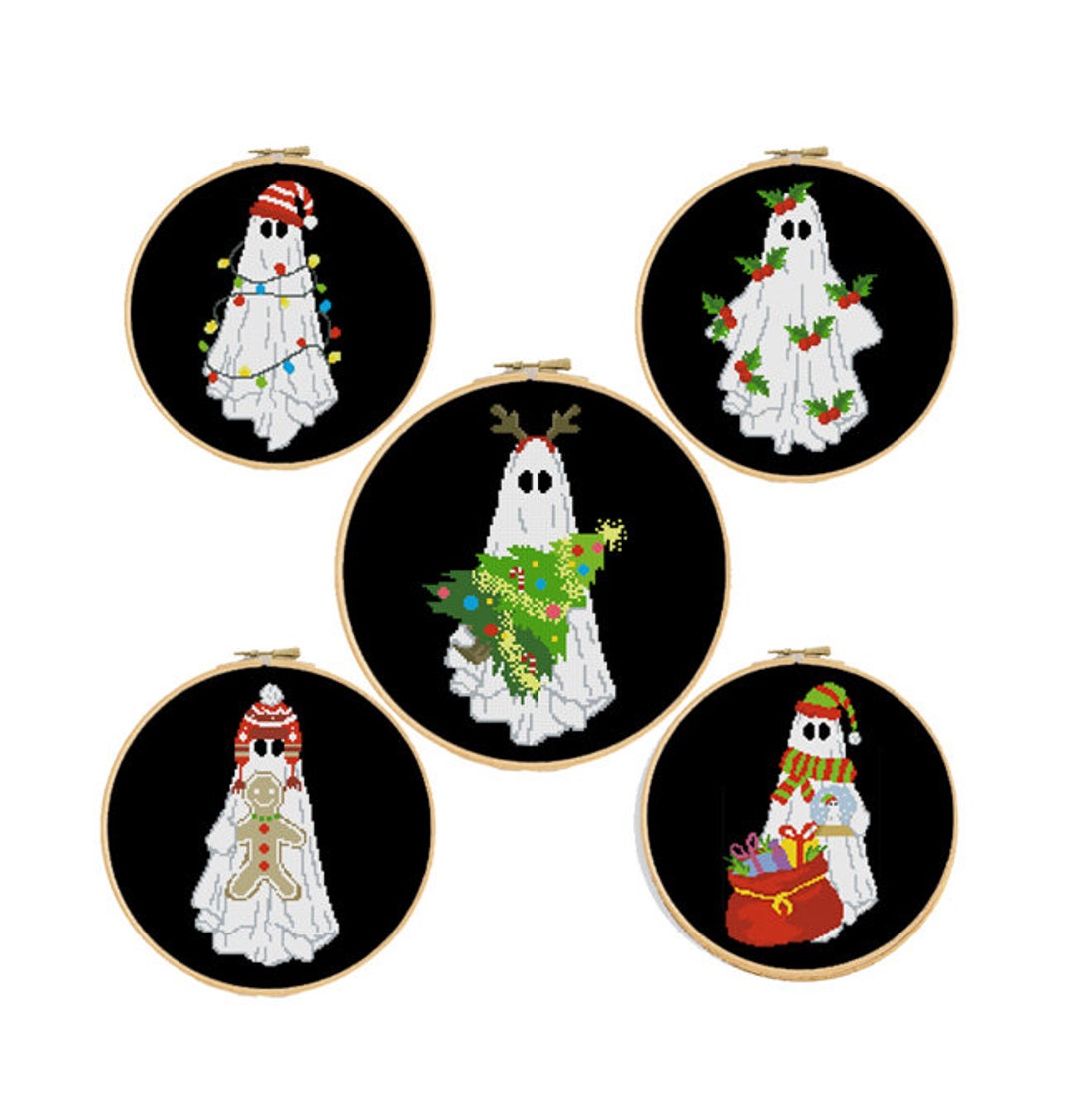 Set of 5 Christmas Ghosts Modern Cross Stitch Pattern Cute Spooky Ghost ...
