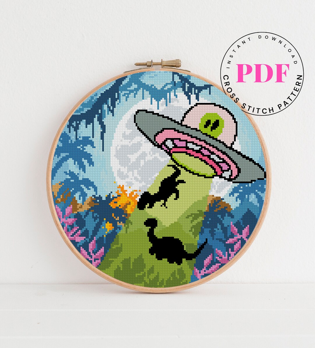 UFO Cross Stitch Pattern Easy Counted Cross Stitch Pattern Dinosaur ...