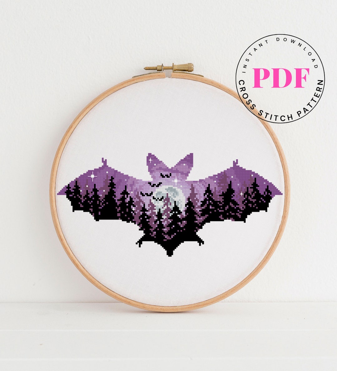 Bat Cross Stitch Pattern Landscape Nature Cross Stitch Chart Easy Cross ...