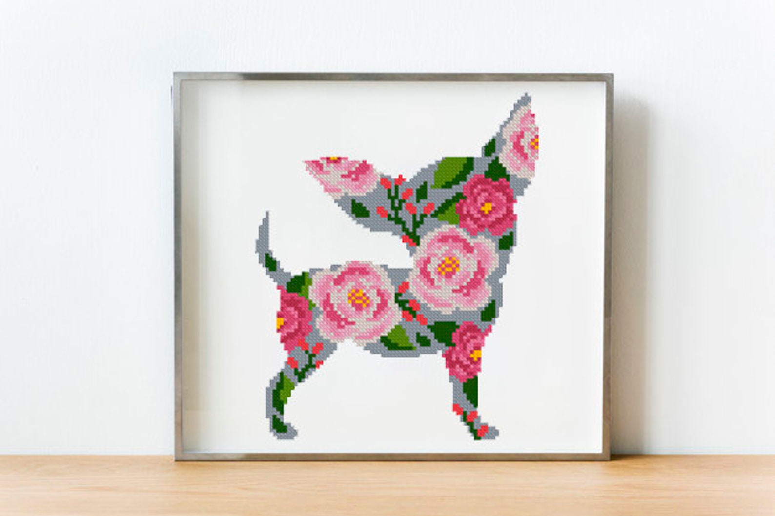 Chihuahua Dog Cross Stitch Pattern Floral Animal Cross Stitch | Etsy