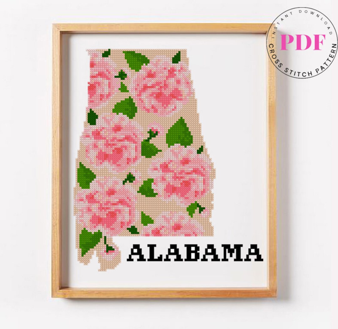 Alabama Cross Stitch Pattern USA State Floral Counted Cross - Etsy