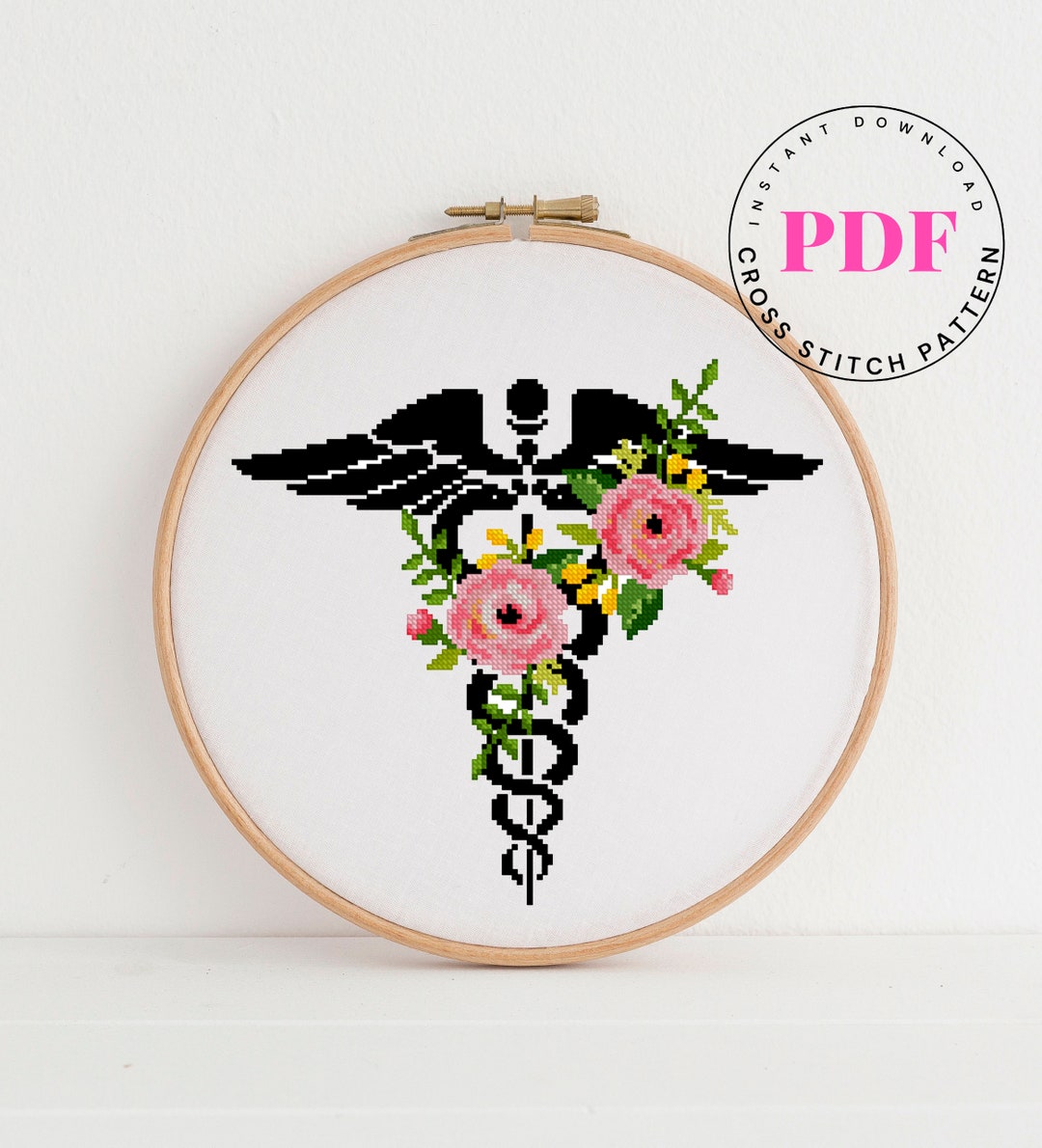 Caduceus Symbol Cross Stitch Pattern Floral Cross Stitch Pattern ...