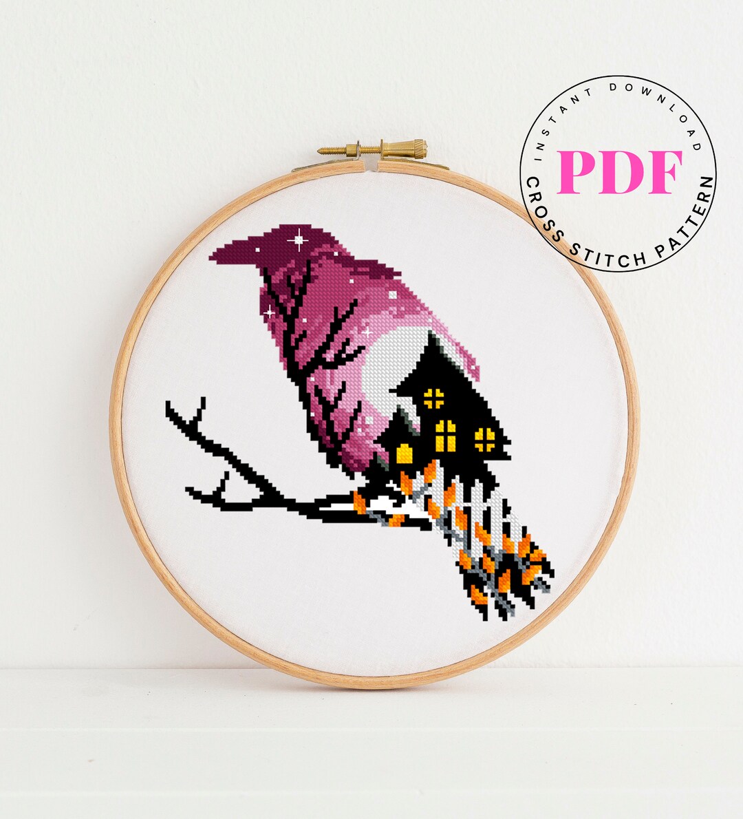 Raven Silhouette Counted Cross Stitch Pattern Halloween Cross Stitch ...