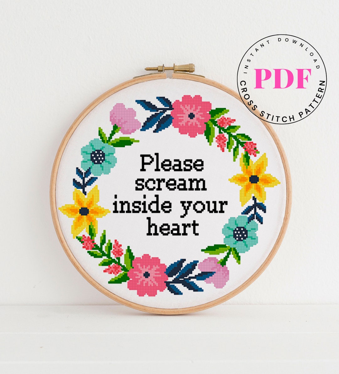 Please Scream Inside Your Heart Funny Cross Stitch Pattern - Etsy