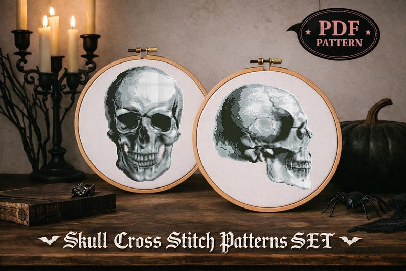 Skull Cross Stitch Pattern Set PDF | Anatomical Human Skull Front ...