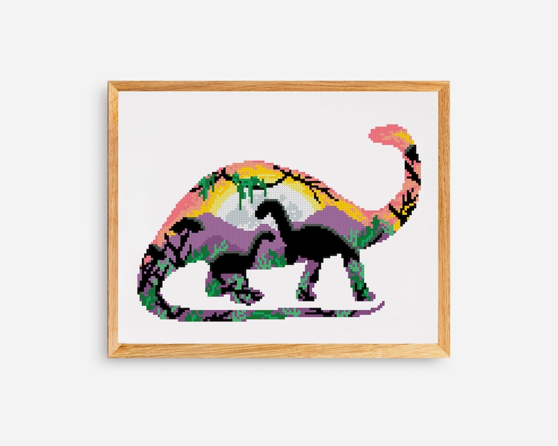 Set of 5 Dinosaurs Cross Stitch Pattern Landscape Cross Stitch - Etsy