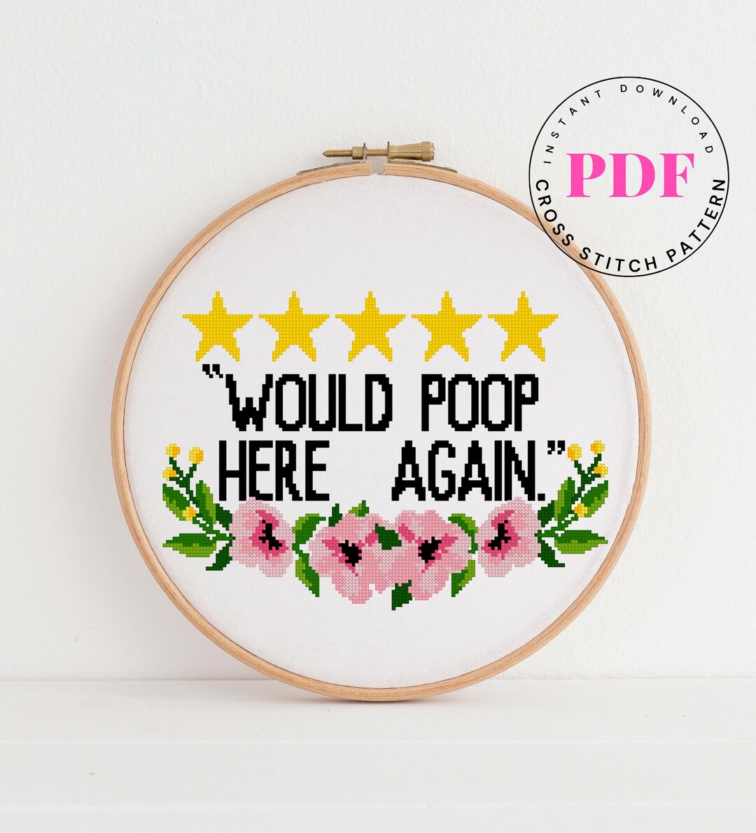 Poop Cross Stitch Pattern Funny Cross Stitch Review Flower Cross Stitch ...