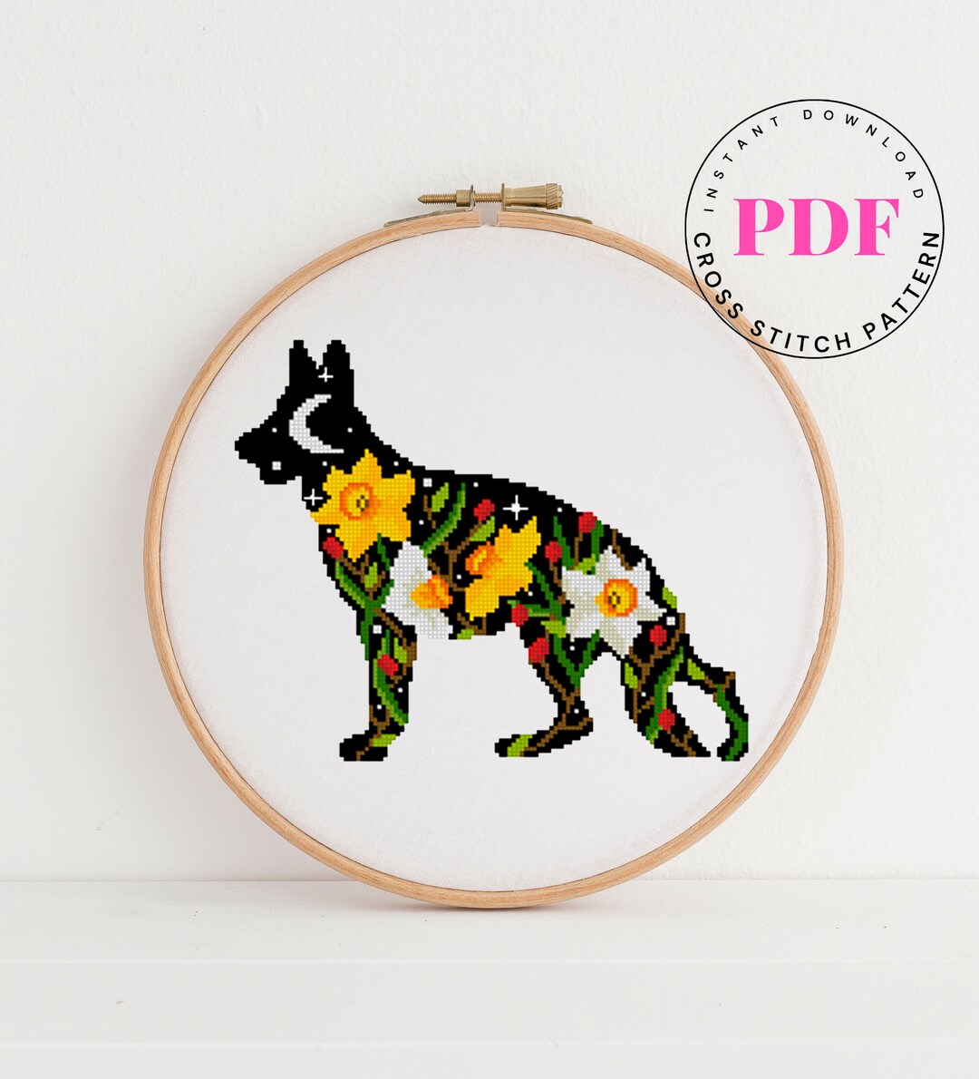 German Shepherd Silhouette Counted Animal Cross Stitch Pattern Dog ...