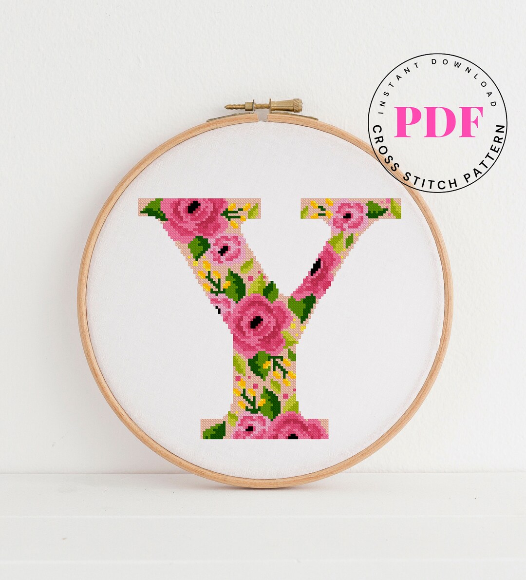 Letter Y Floral Modern Cross Stitch Pattern Digital Format PDF - Etsy