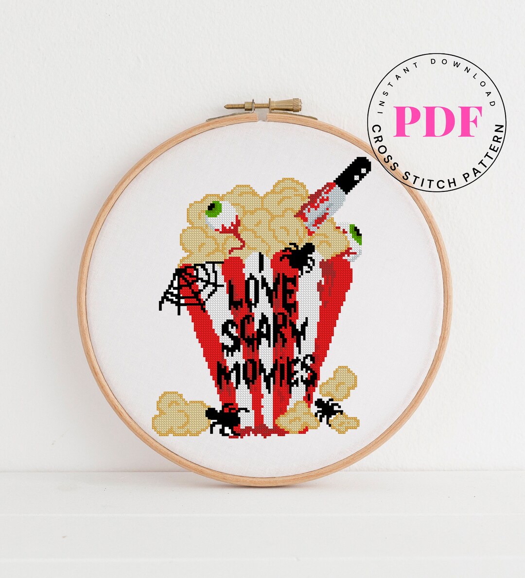 I Love Scary Movies Counted Cross Stitch Pattern Modern Cross Stitch ...