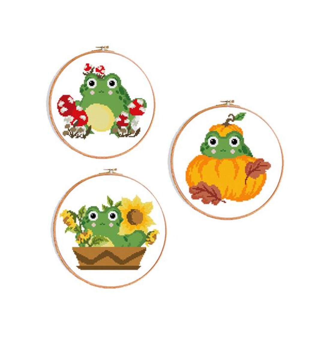 Set of 3 Frogs Cross Stitch Pattern Frog Cross Stitch Animal Cross ...