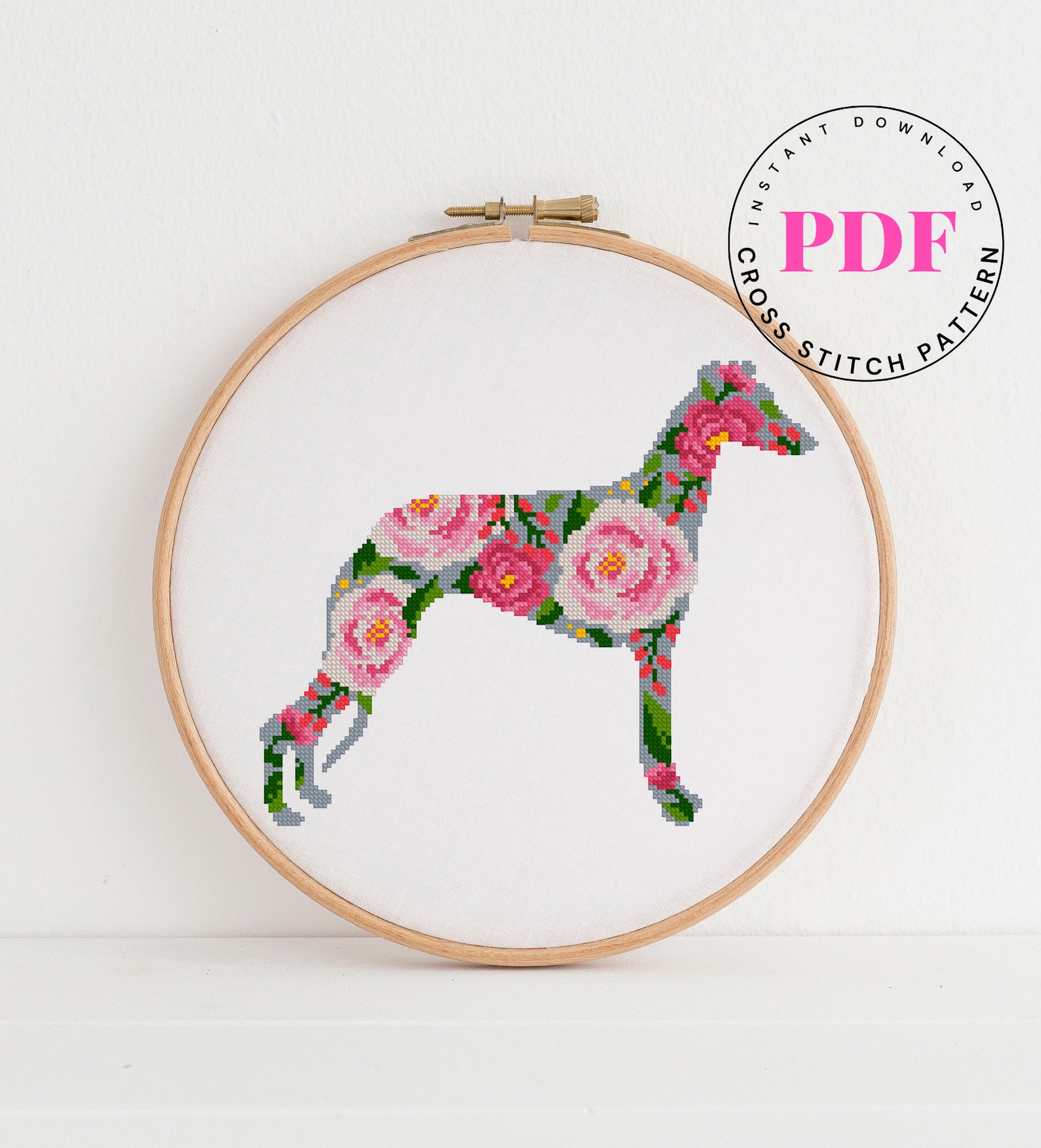 Greyhound Dog Cross Stitch Pattern Floral Cross Stitch Design - Etsy