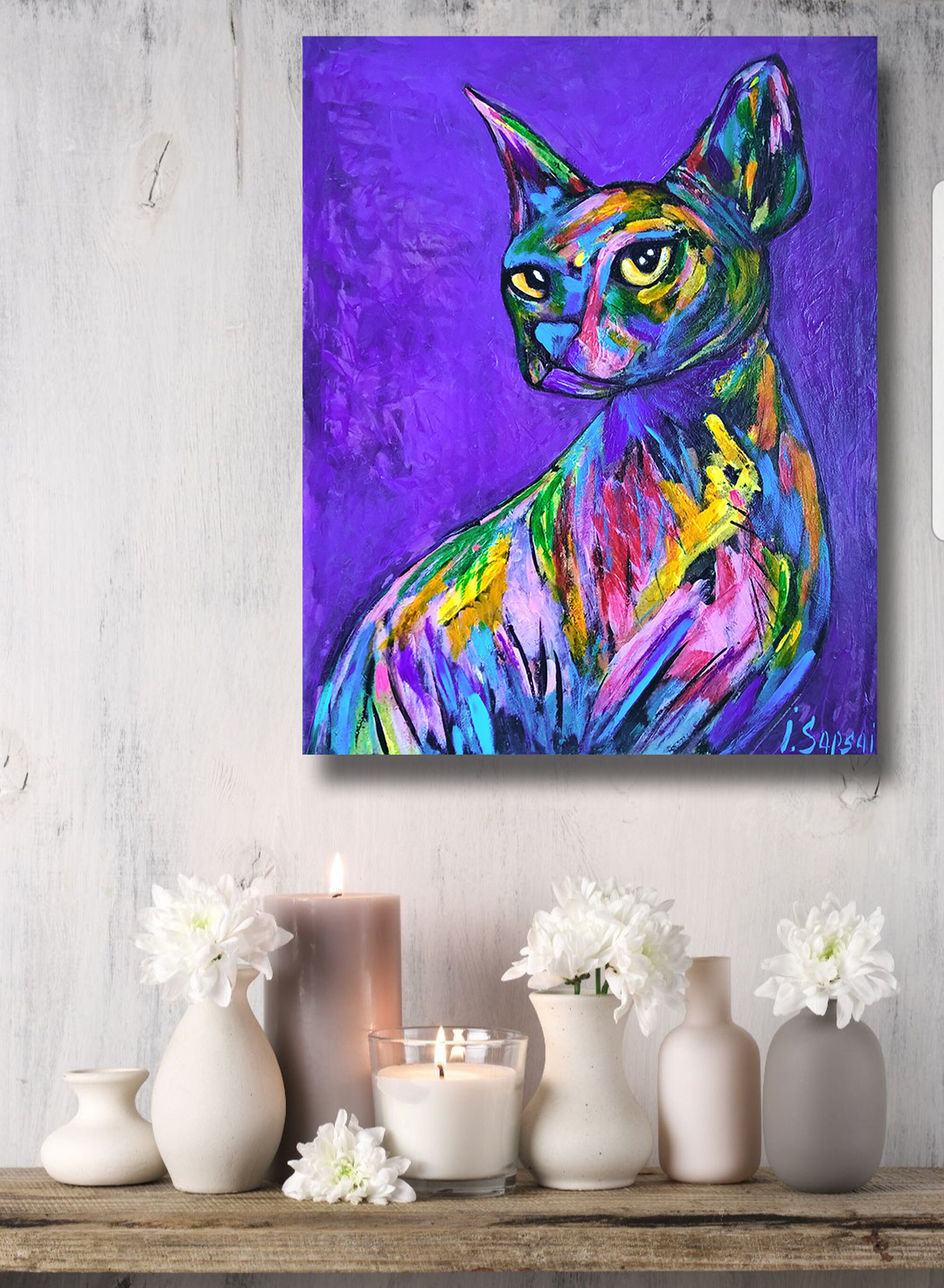 Paintings of Sphinx Cat Portrait Pop Art Cat Ukrainian Art Ukraine ...