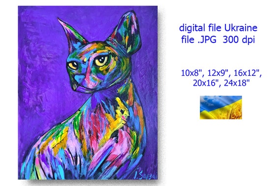 Paintings of Sphinx Cat Portrait Pop Art Cat Ukrainian Art | Etsy