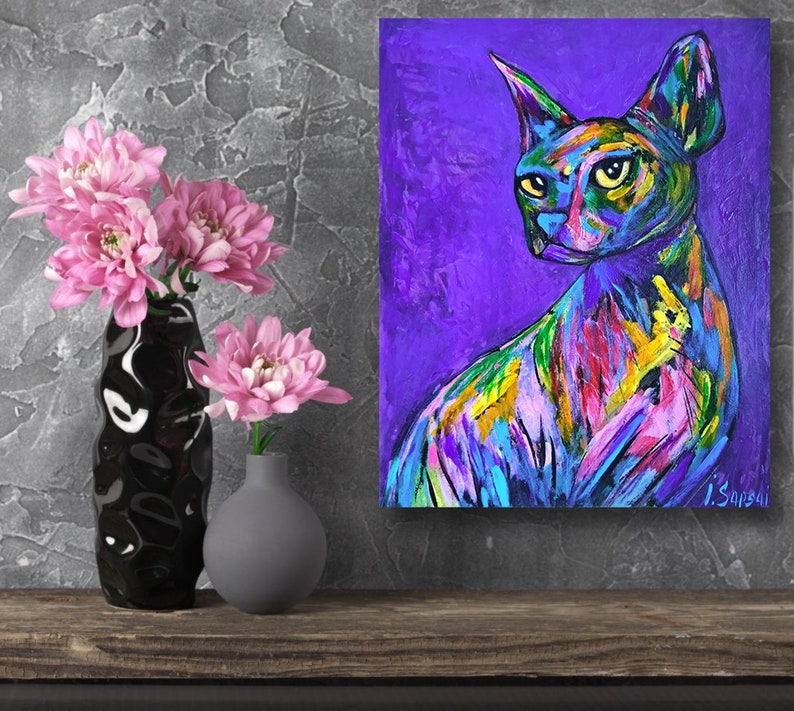 Paintings of Sphinx Cat Portrait Pop Art Cat Ukrainian Art Ukraine ...