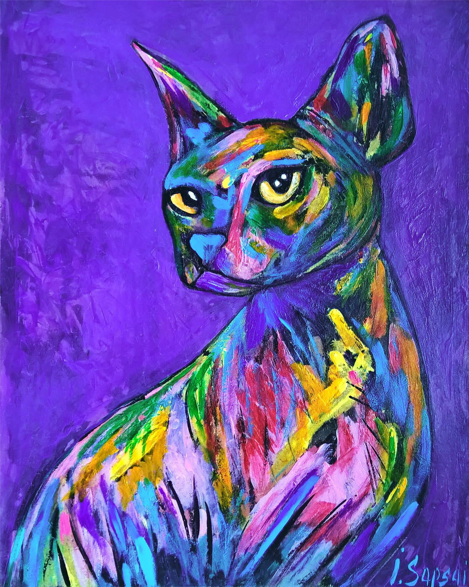 Paintings of Sphinx Cat Portrait Pop Art Cat Ukrainian Art Ukraine ...
