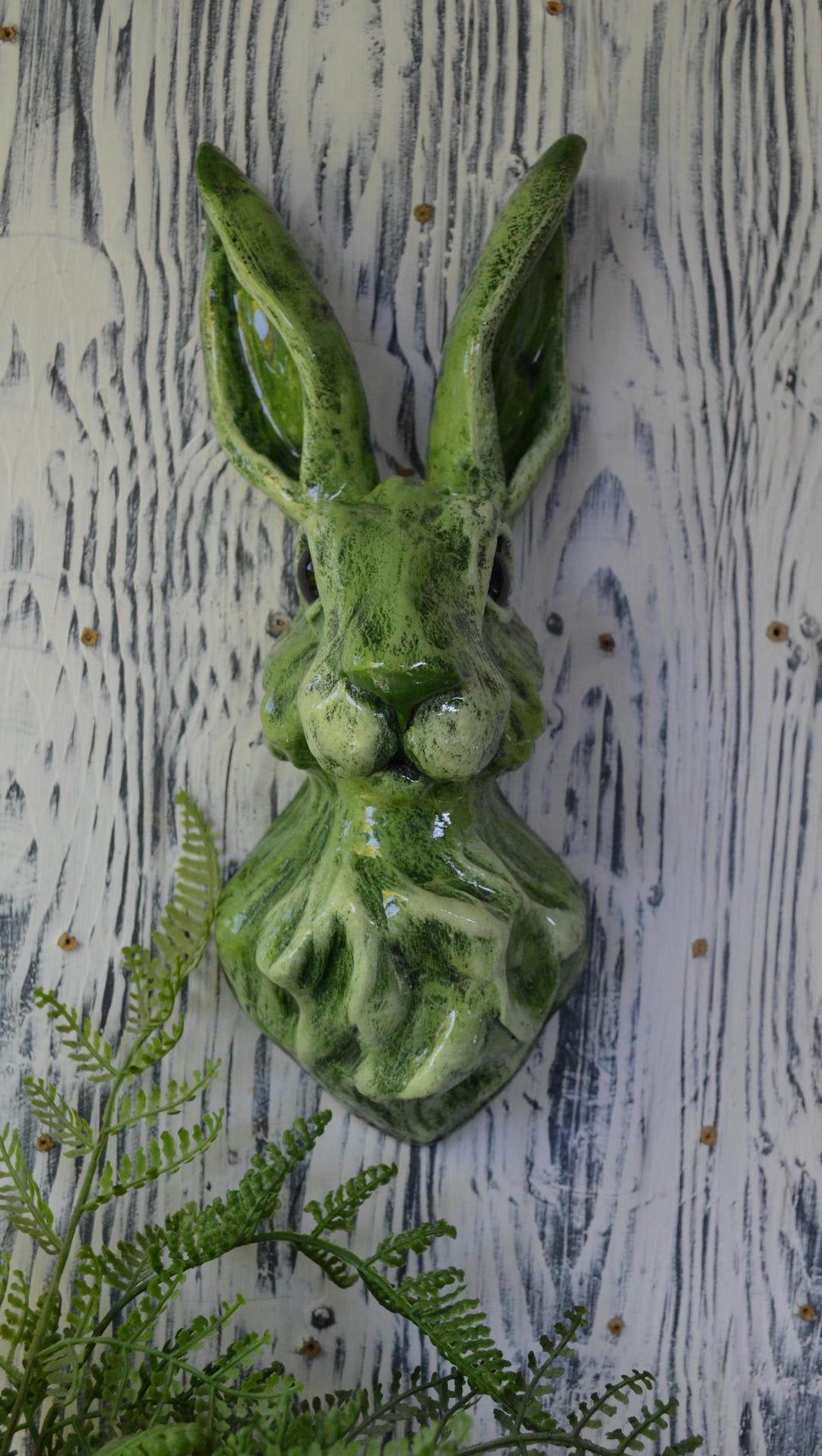 Green Hare Sculpture - Rabbit Head - Wall Mounted - Hand-painted - Etsy