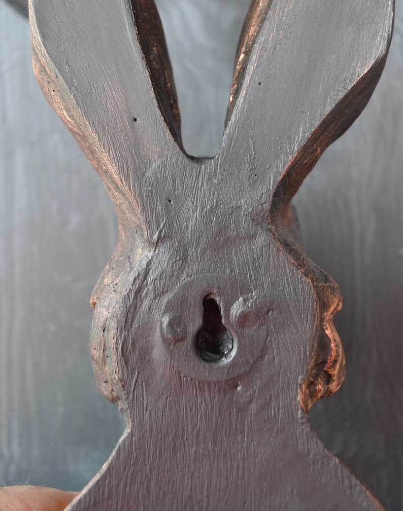 Hand-painted Plaster Rabbit Head Wall Sculpture - Orange, Green, Pink ...