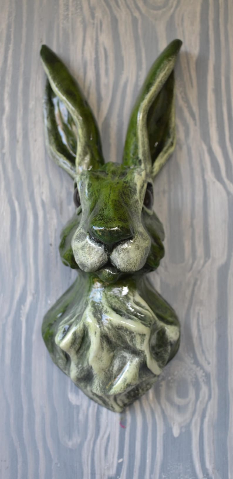 Green Hare Head Wall Sculpture: Hand-painted Plaster Rabbit Art - Etsy