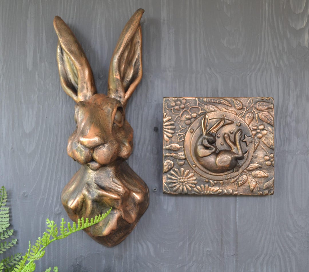 Hare Head and Wall Plaque - Wall Mounted - Bronze- Pewter - Copper ...
