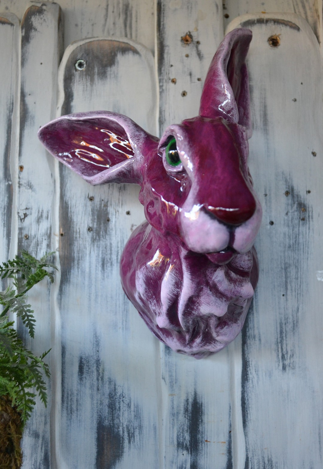 COMMISSION LISTING - Pink and White Hare/rabbit With Emerald Green Eyes ...