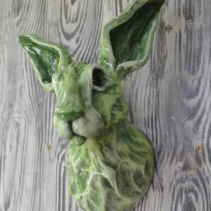 COMMISSION - Green Rabbit With Emerald Green Eyes - Wall Mounted ...