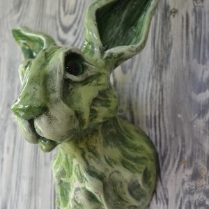 COMMISSION - Green Rabbit With Emerald Green Eyes - Wall Mounted ...