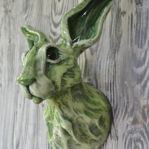 COMMISSION - Green Rabbit With Emerald Green Eyes - Wall Mounted ...