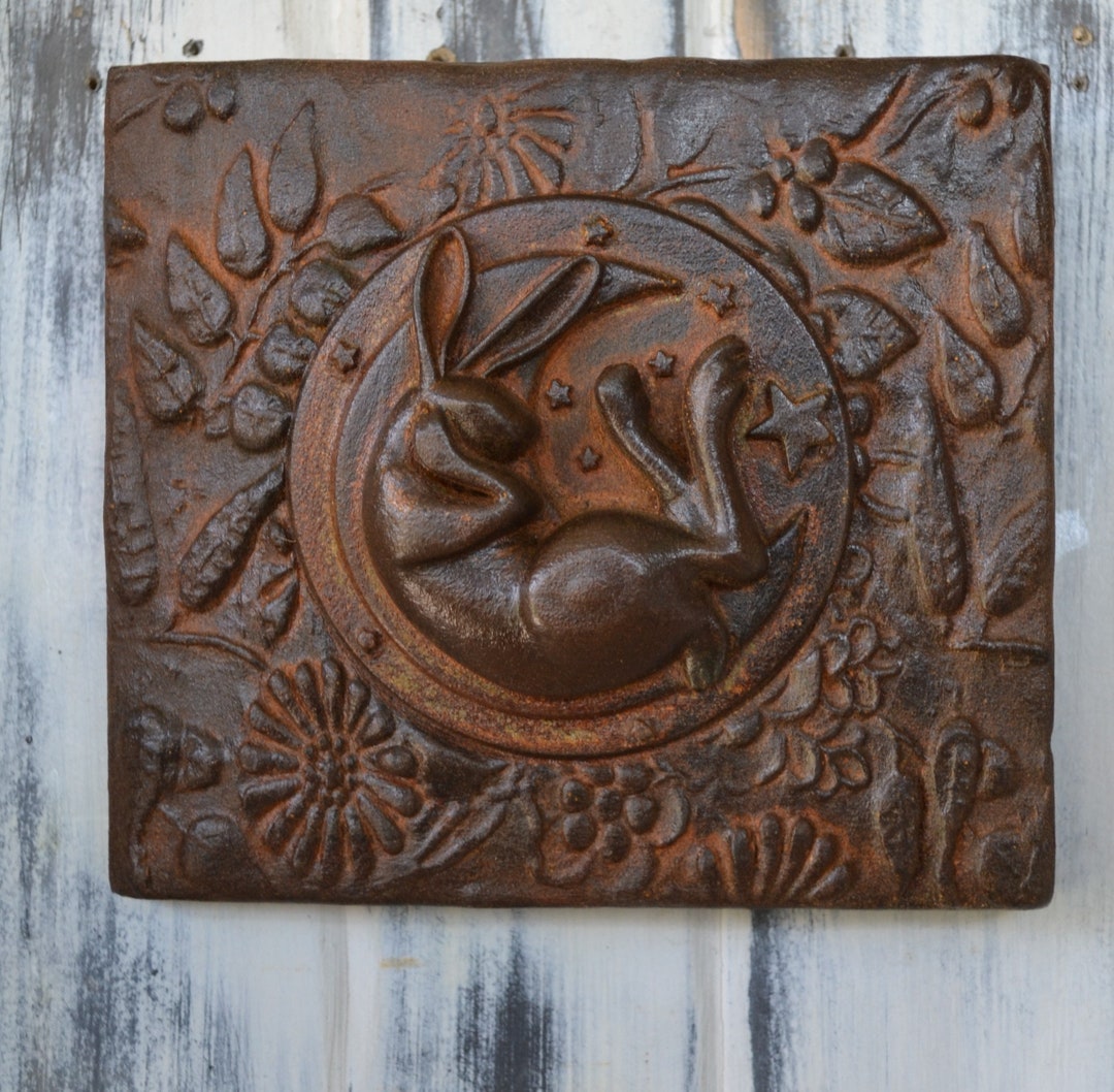 Sleeping Hare Wall Plaque - Rust Effect - Wall Relief - Home Decor ...
