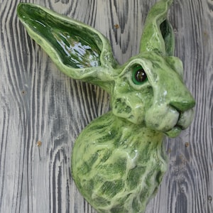 COMMISSION - Green Rabbit With Emerald Green Eyes - Wall Mounted ...