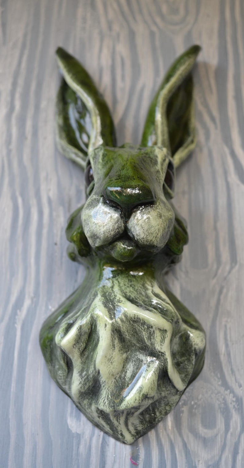 Green Hare Head Wall Sculpture: Hand-painted Plaster Rabbit Art - Etsy