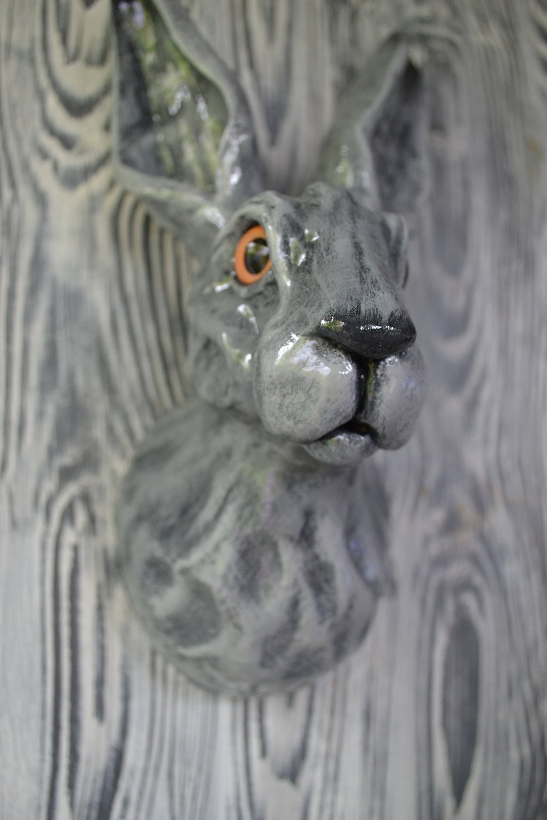 Shades of Grey Rabbit - Hare Sculpture- Wall Hanging - Mixed Media - Etsy