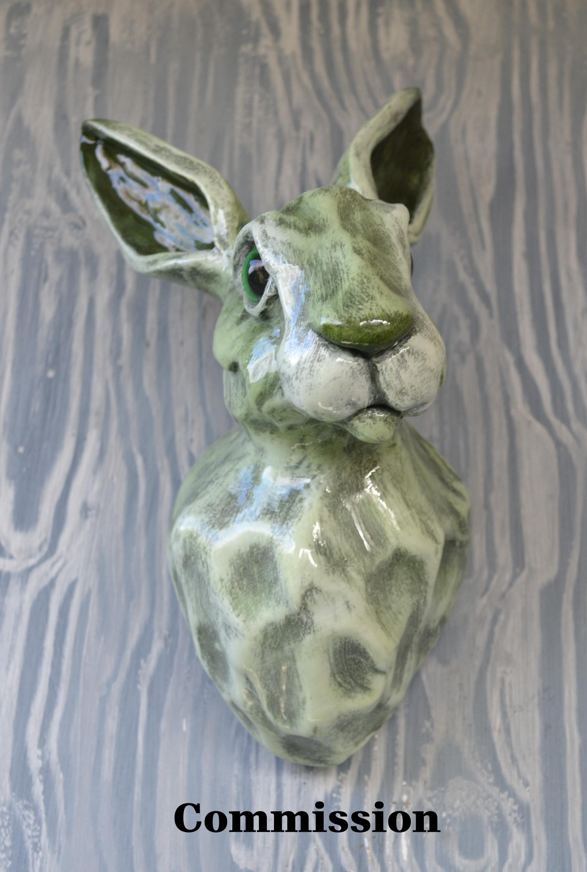 Green Hare Wall Sculpture: Emerald Eyes, Mixed Media Wall Art - Etsy UK