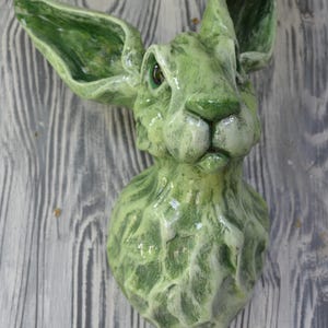COMMISSION - Green Rabbit With Emerald Green Eyes - Wall Mounted ...