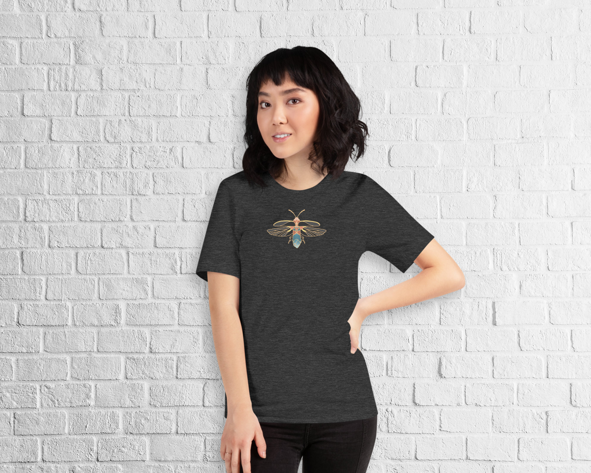 Crystal Firefly T-shirt - Geometric Art Nouveau Insect With Lotus ...